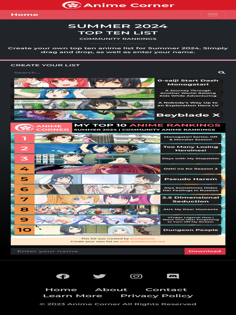 Create Top 10 Summer 2024 Anime Rankings List - Anime Corner Polls | PDF