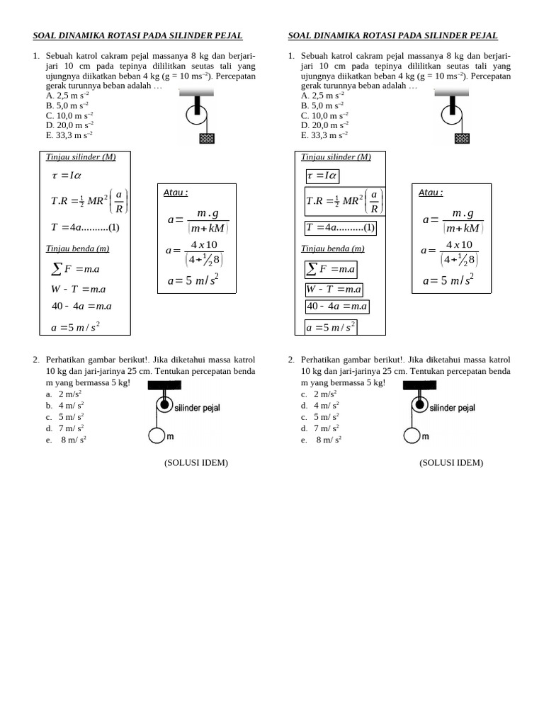 Soal Dinamika Rotasi PD Silinder Pejal | PDF