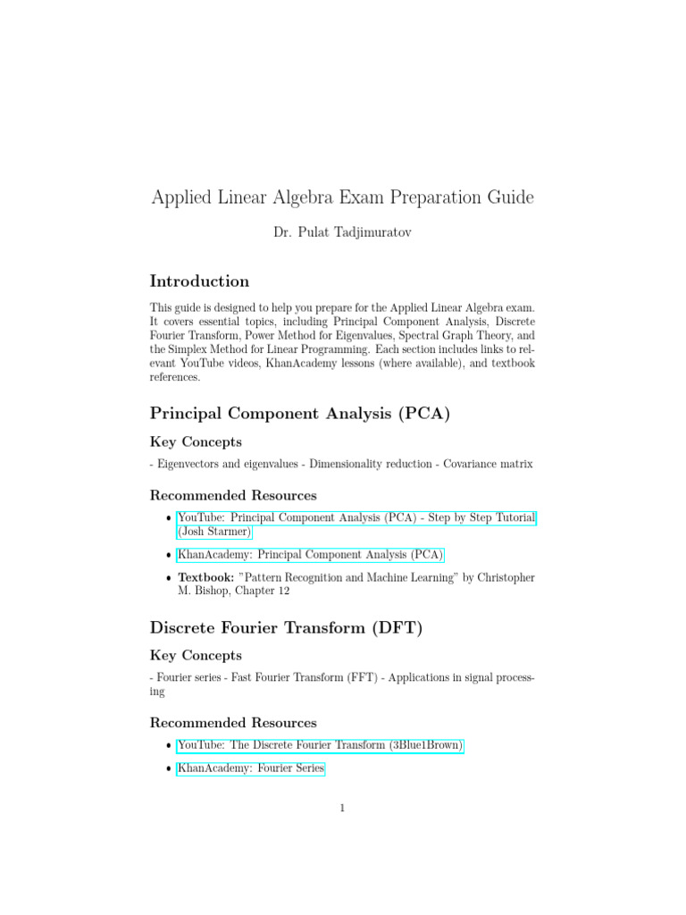 Applied Linear Algebra Exam Preparation Guide | PDF | Eigenvalues And ...