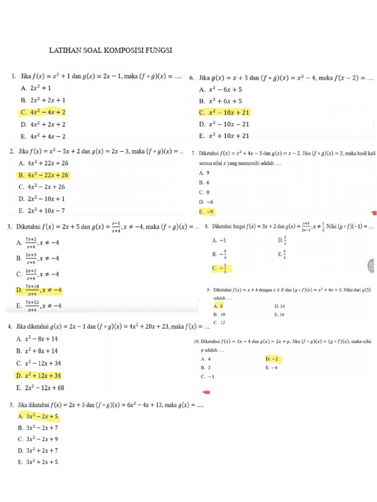 LATIHAN SOAL KOMPOSISI FUNGSI 1 | PDF