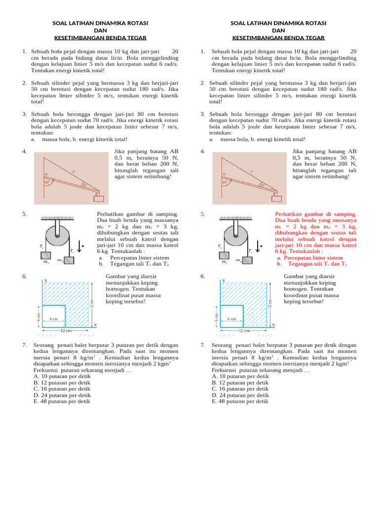 SOAL LAT DINAMIKA ROTASI Dan KESETIMBANGAN BENDA TEGAR | PDF