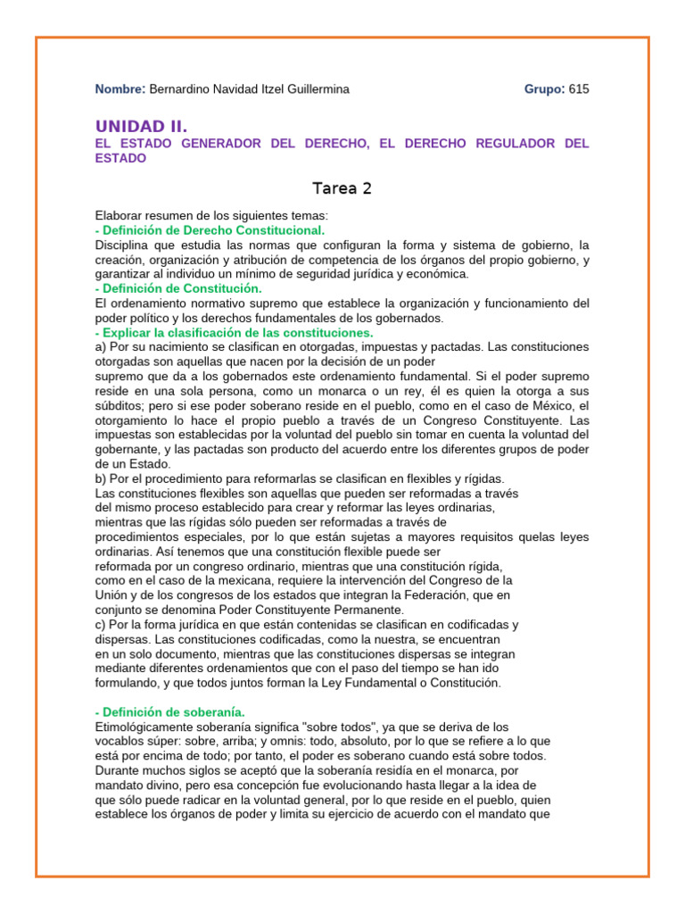 Tarea 1 Derecho 2p | PDF | Constitución | Soberanía