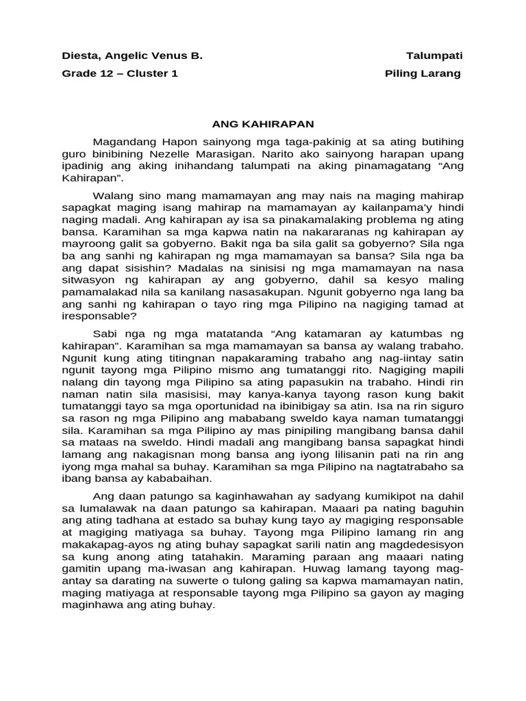 Kahirapan - Talumpati | PDF