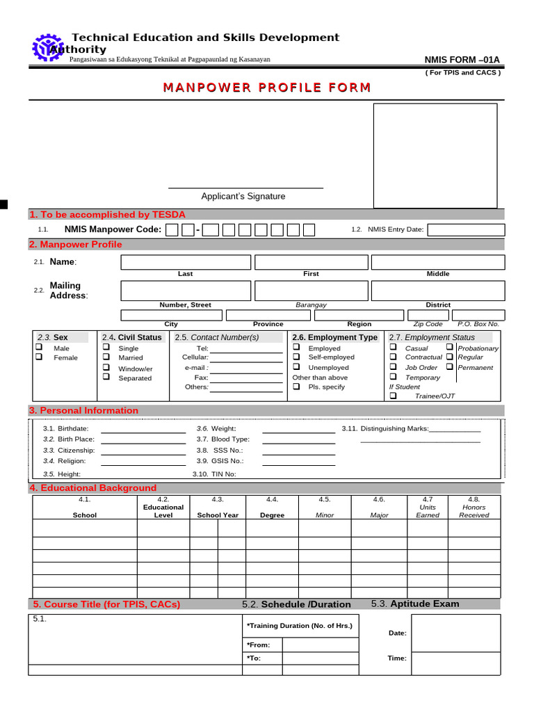 Manpower Profile Form | PDF
