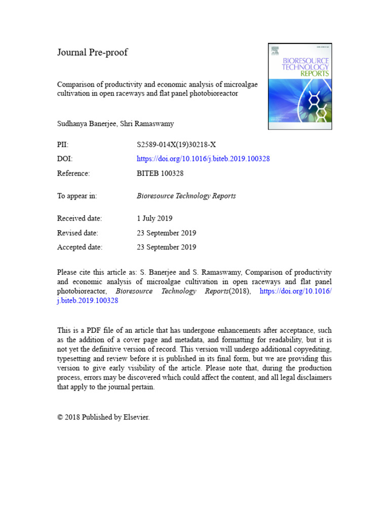 Microalgae Cultivation Cost Analysis | PDF | Algae Fuel | Science ...