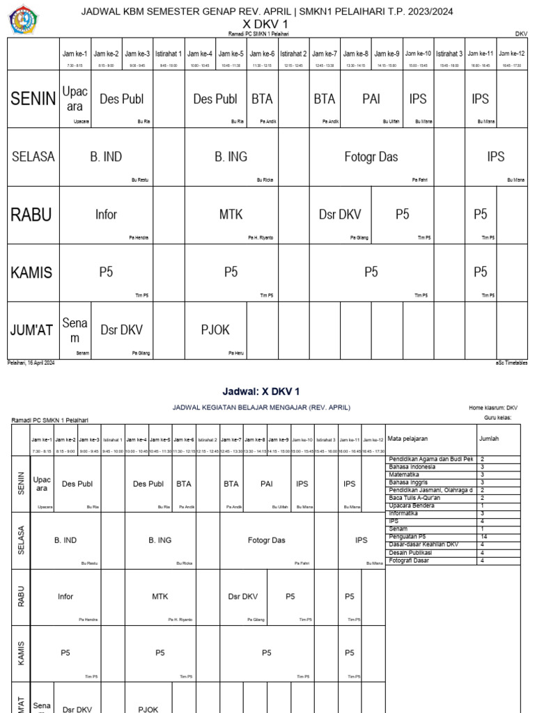 (BARU) Jadwal Pelajaran X DKV 1 | PDF