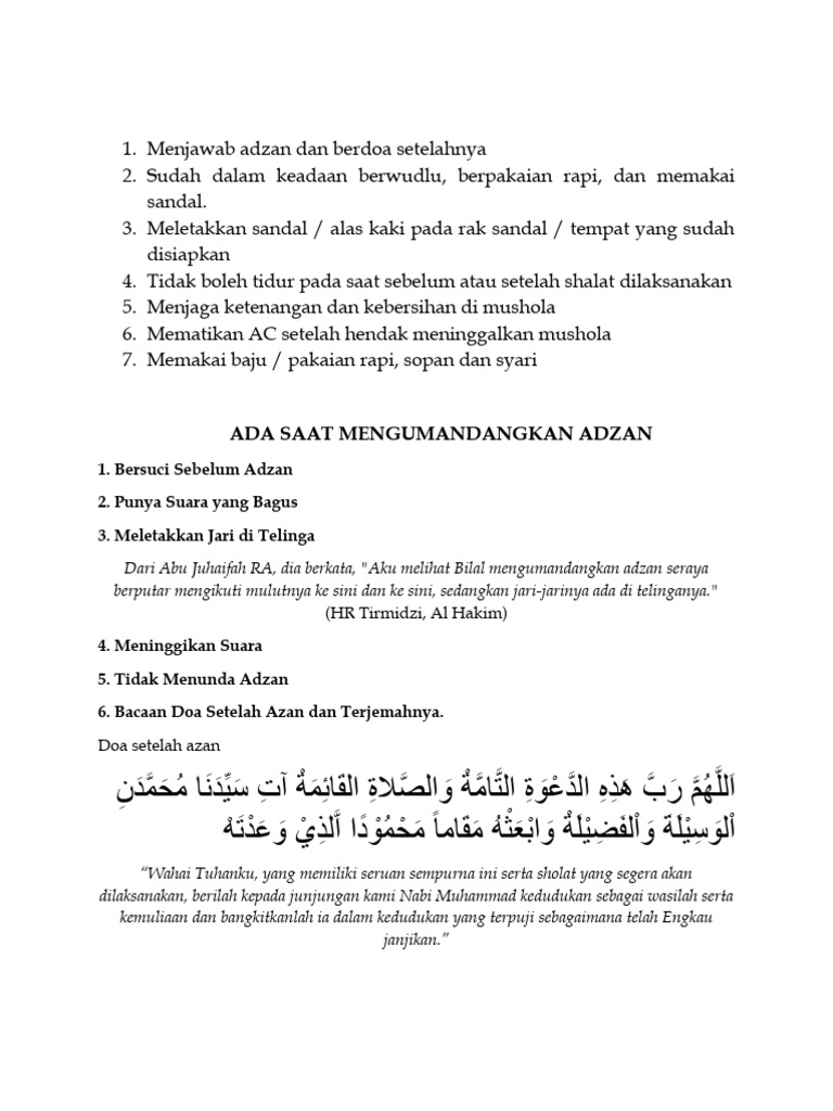 Adab Adzan Dan Di Mushola | PDF