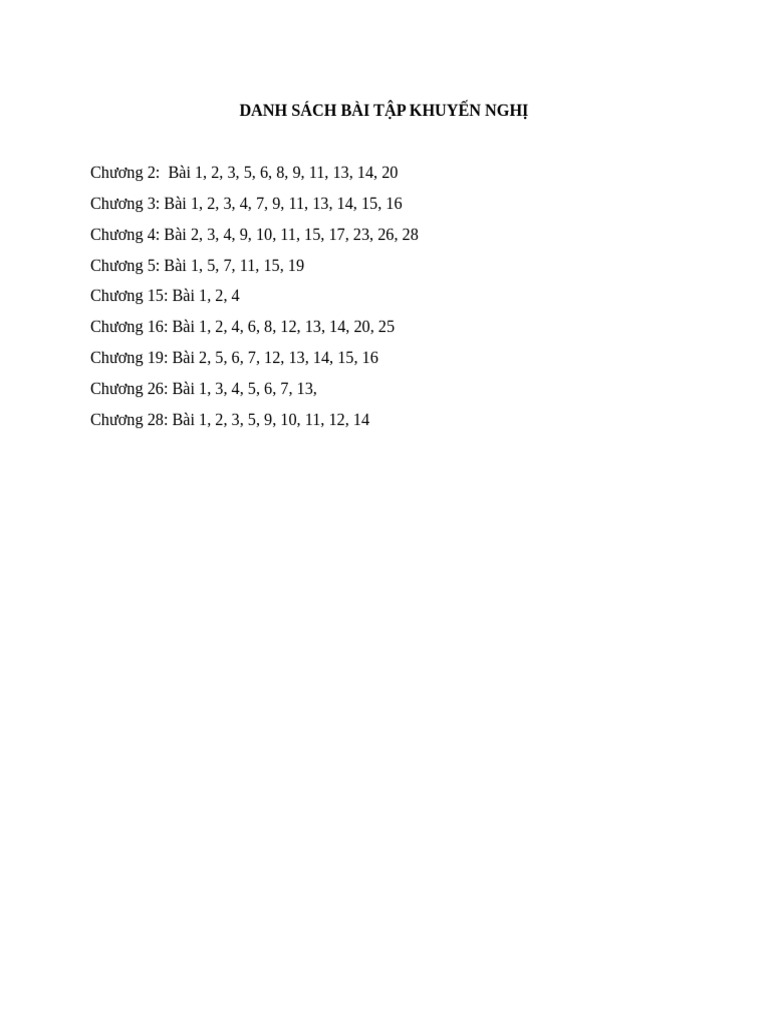 Danh Sach Bai Tap Khuyen Nghi | PDF