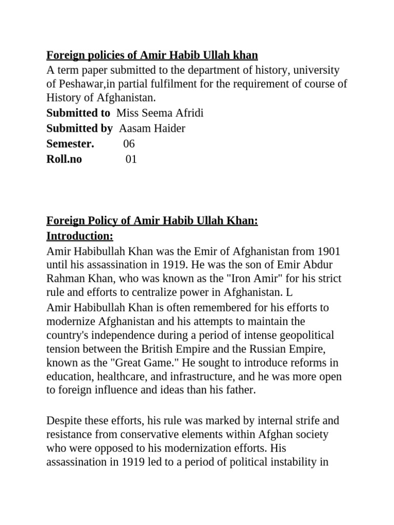 Amir Habibullah Khan Assignment | PDF