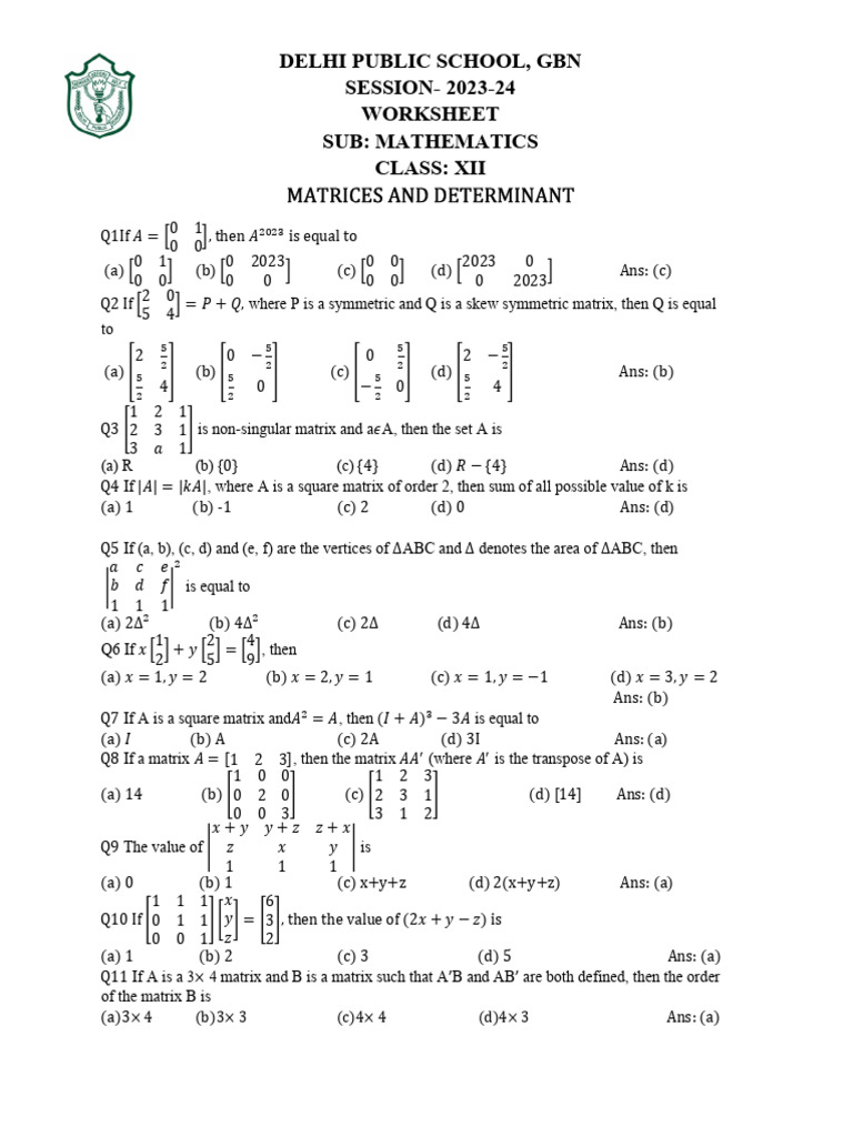 Matrices and Determinant | PDF