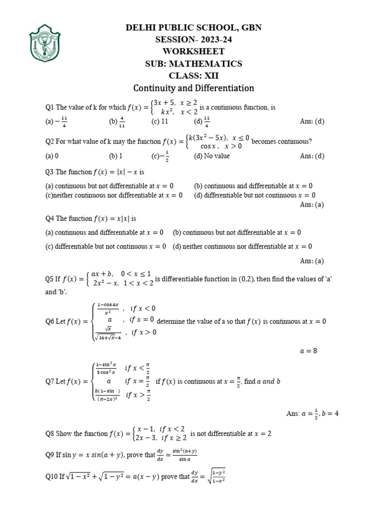 Continuity and Differentiation | PDF