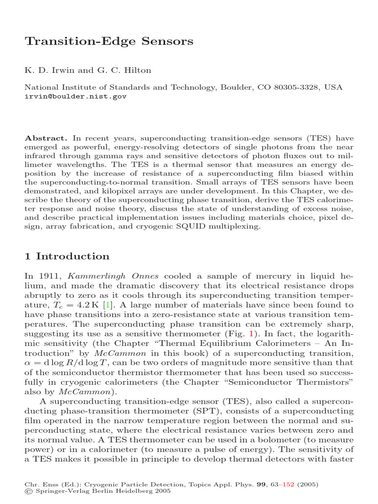Abstract. in Recent Years, Superconducting Transition-Edge Sensors (TES ...