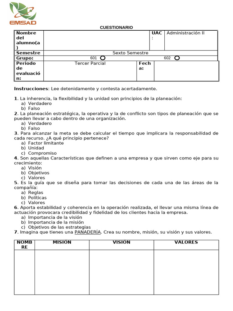 Cuestionario Admon | PDF
