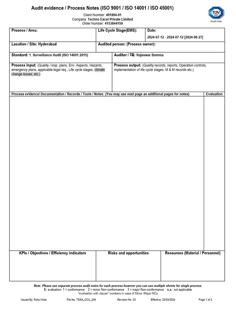 Process Audit Notes | PDF