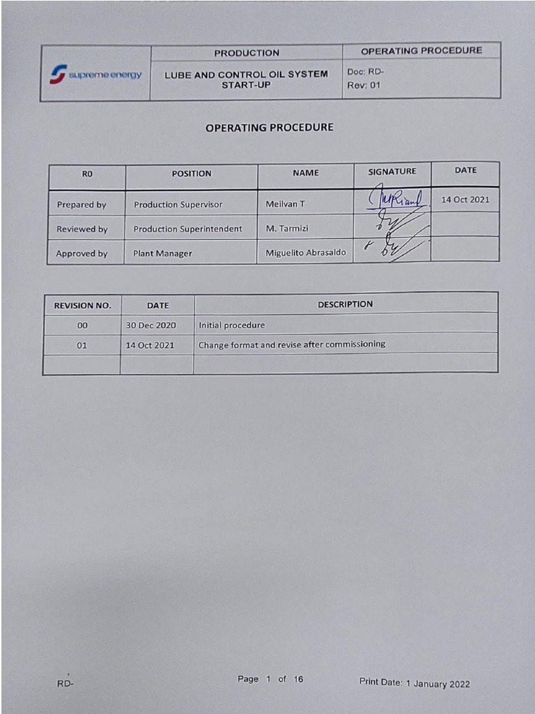 5.9 SOP Lube and Control Oil System Start-Up | PDF