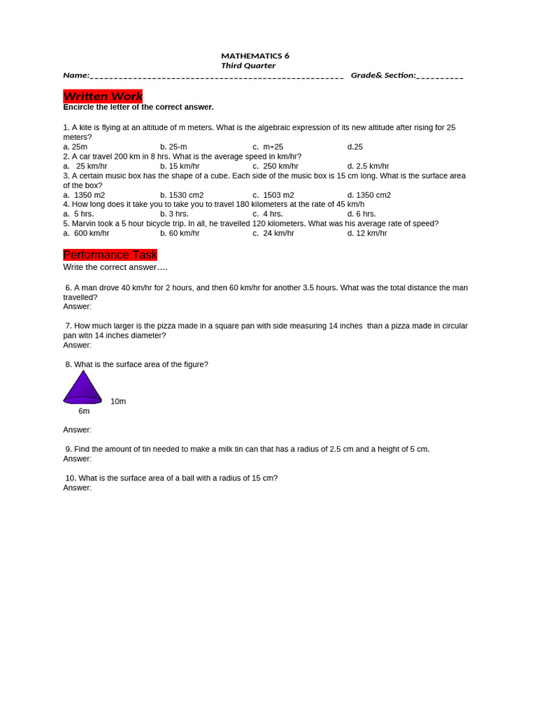 Math6 3rd Quarter | PDF