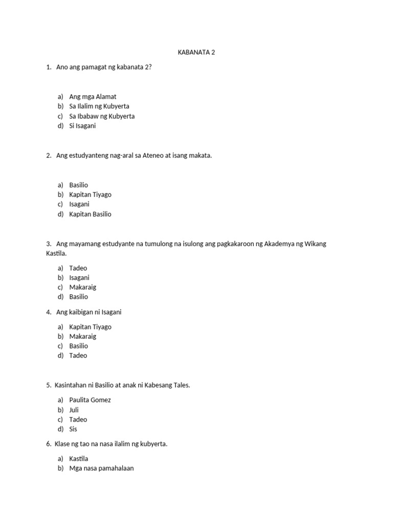 KABANATA 2 and 3 Quiz | PDF