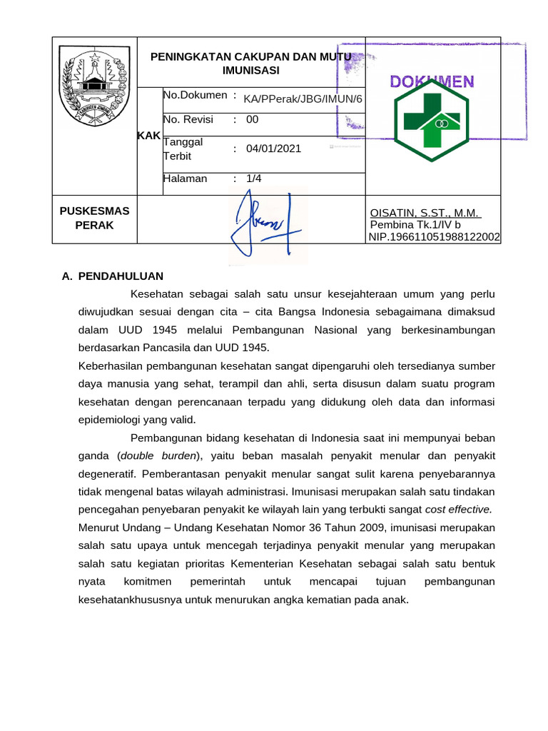 Kak Peningkatan Cakupan Dan Mutu Imunisasi | PDF