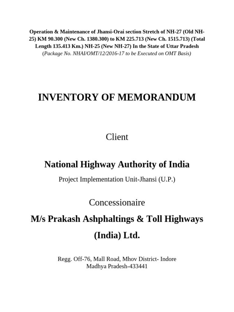 Inventory Front Page & Index | PDF