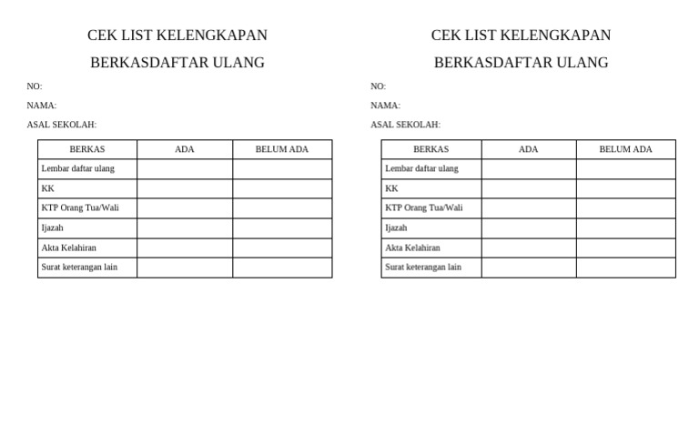 Cek List Kelengkapan Berkas | PDF