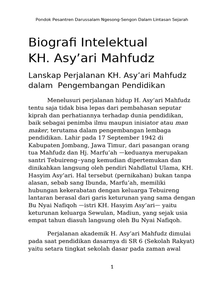 BIOGRAFI INTELEKTUAL KH ASY'ARI MAHFUDZ (AutoRecovered) | PDF