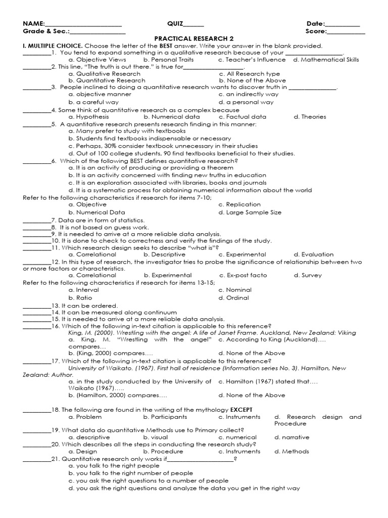 Toaz - Info Practical Research 2 Quiz PR | PDF