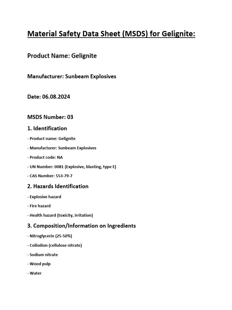 Gelignite MSDS | PDF