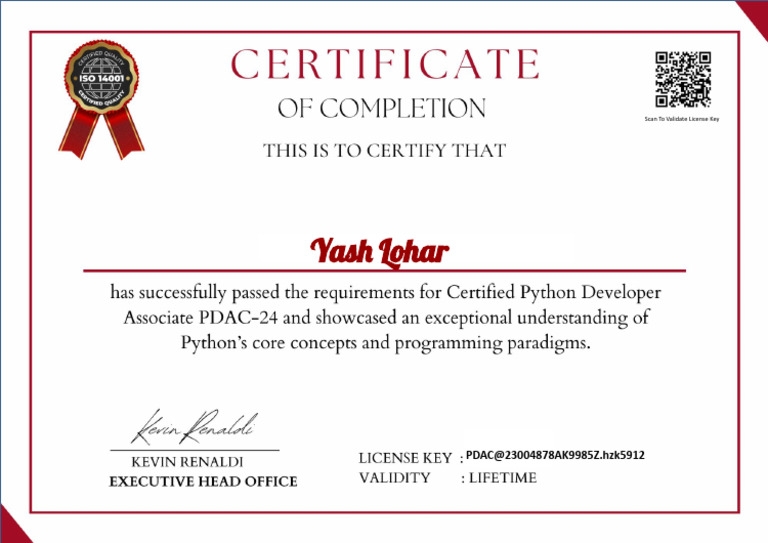 Yash Lohar PDAC Certificate | PDF
