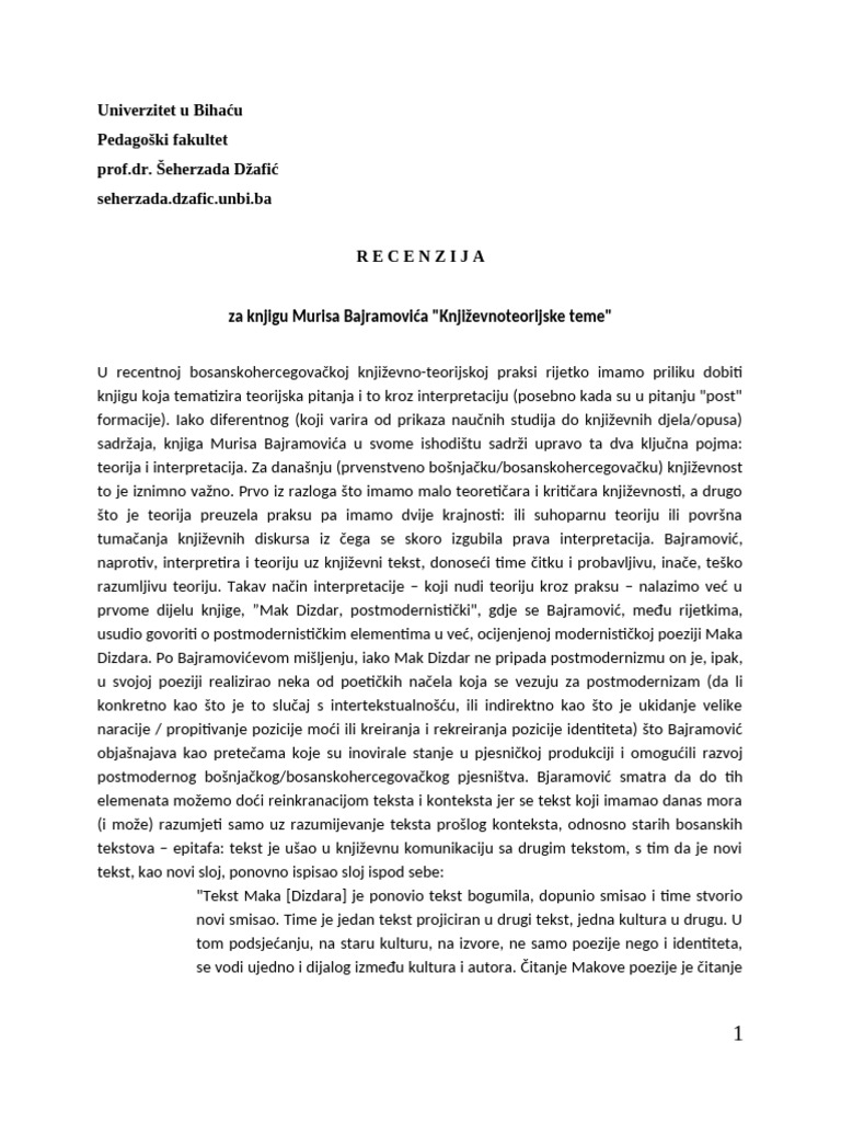 Književnoteorijske-Teme Recenzija | PDF