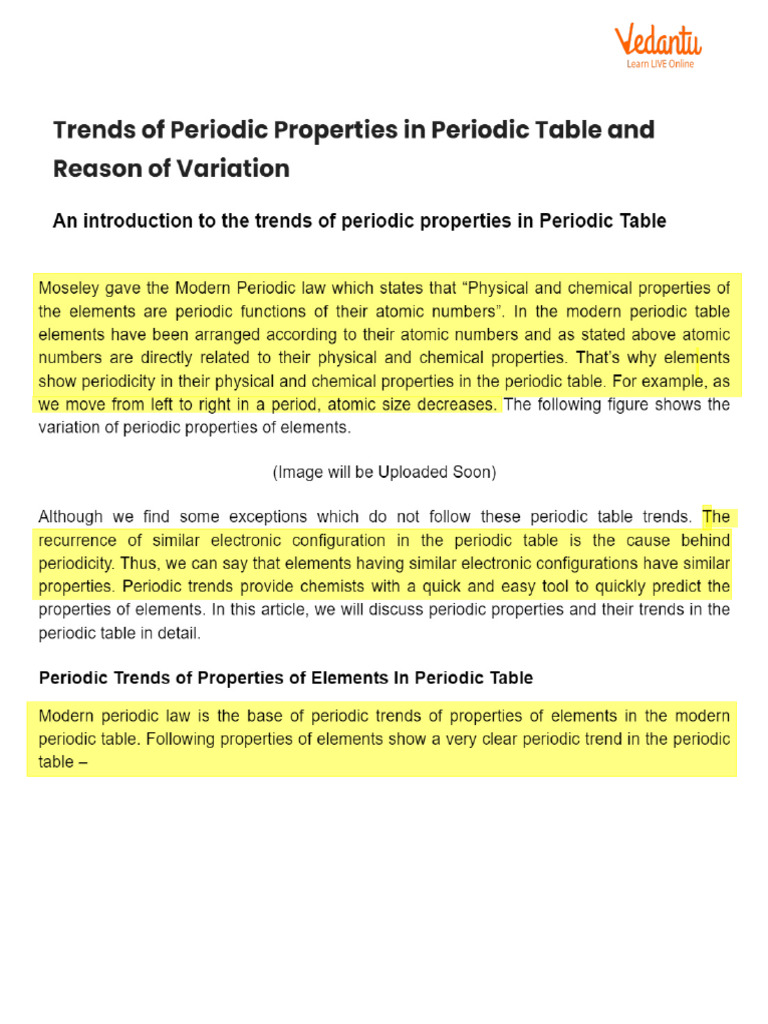 Trends of Periodic Properties in Periodic Table and Reason of Variation ...