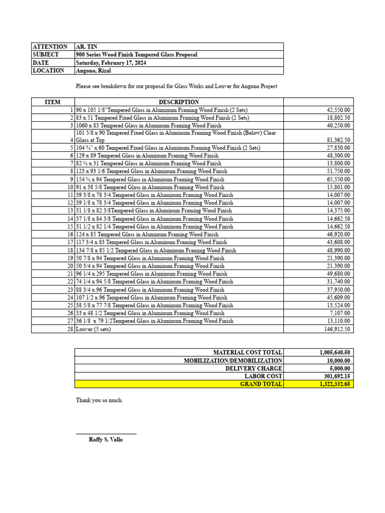Glass-Proposal - Sheet1 | PDF