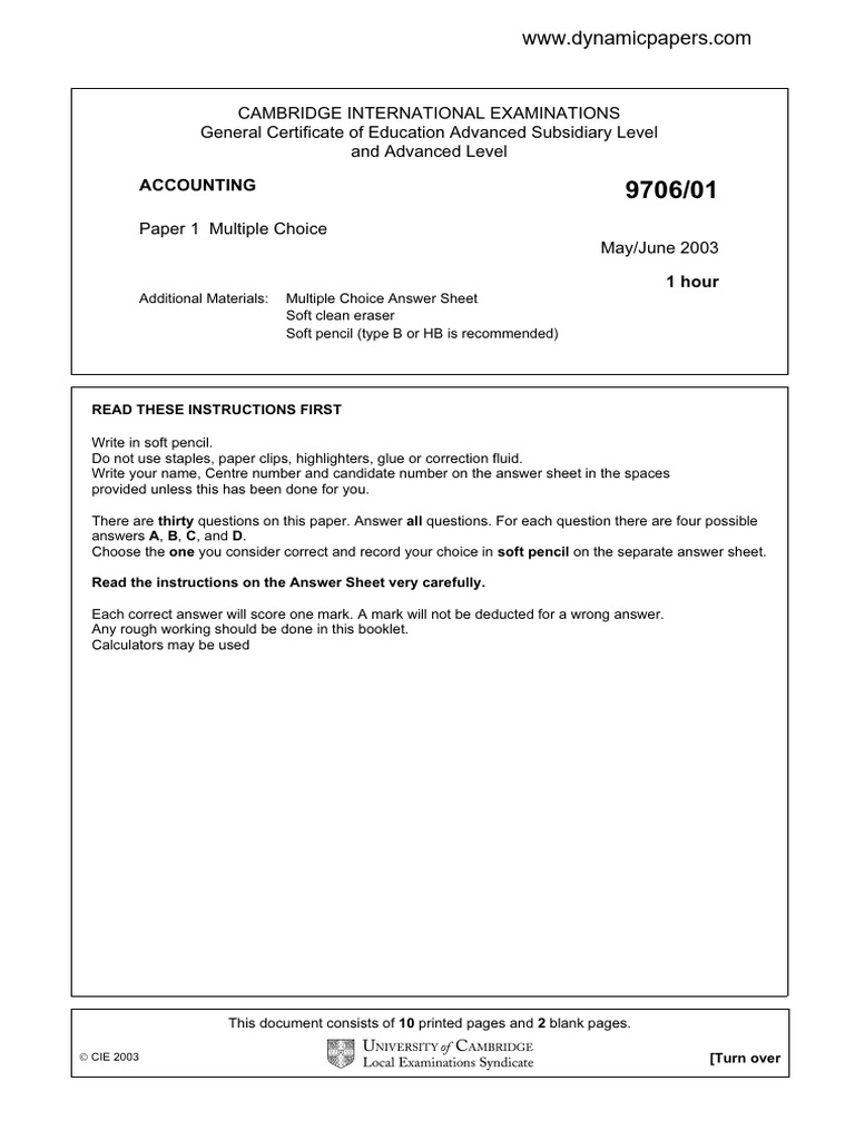 9706 s03 QP 1 | PDF