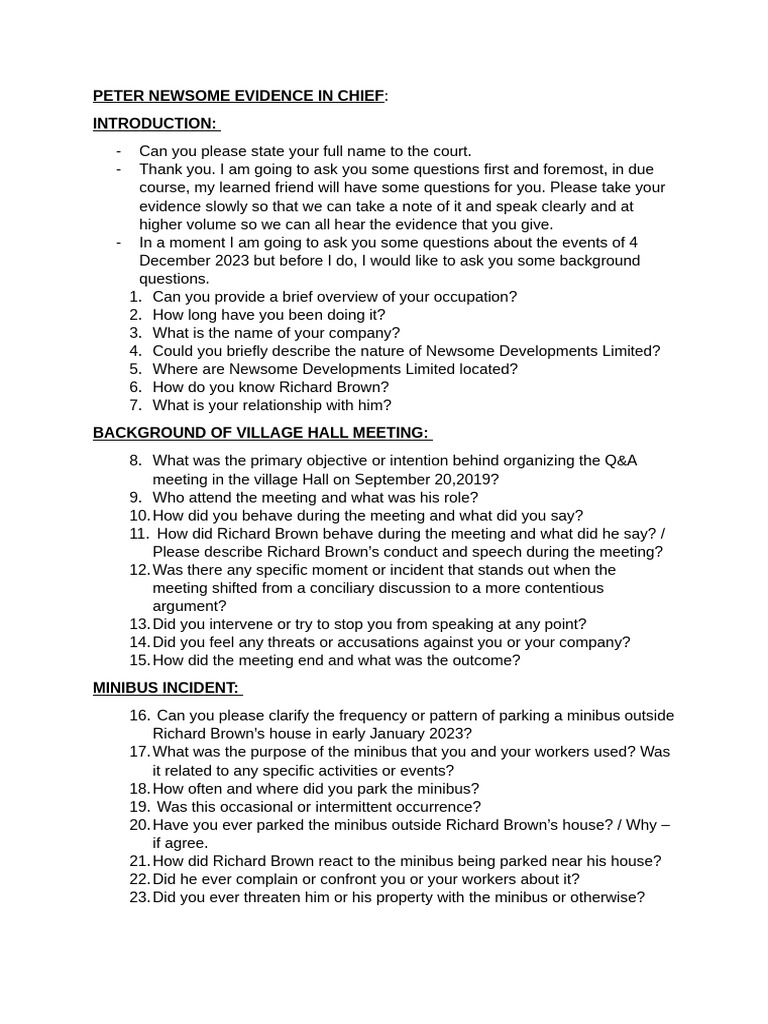 Peter Newsome Evidence in Chief My Final Script | PDF