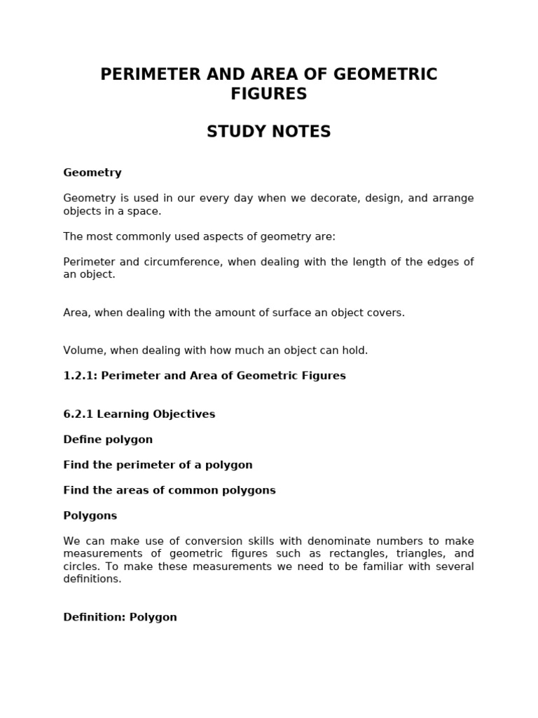 Perimeter and Area of Geometric Figures | PDF | Cost Of Living | Teaching Methods & Materials