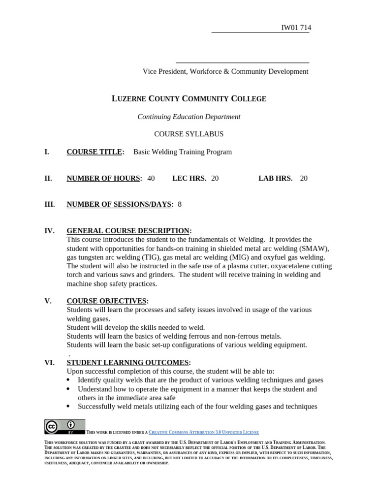 Basic Welding Syllabus Pdf