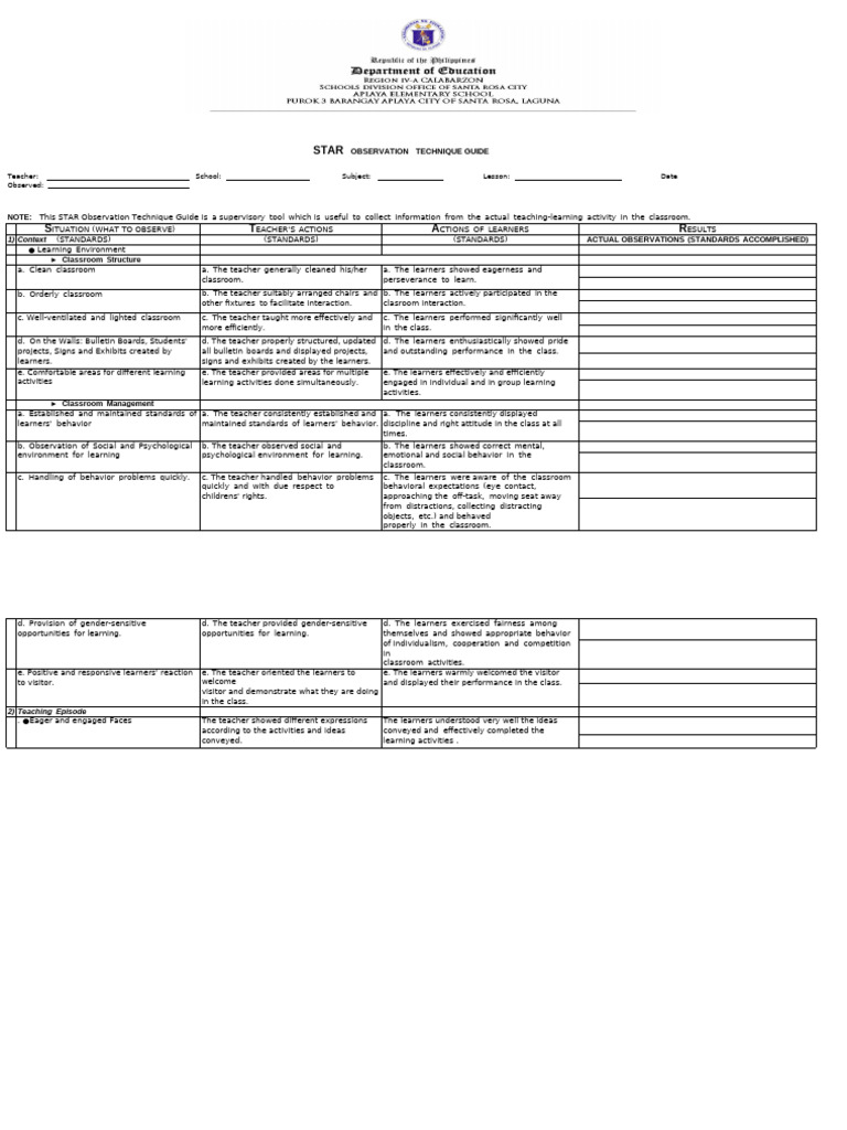 STAR Observation Technique | PDF