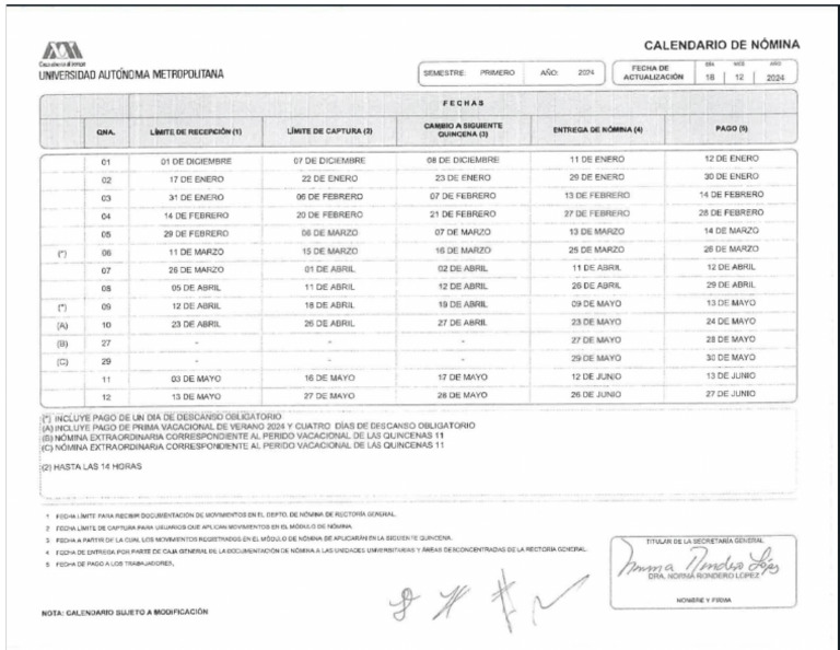 Calendario Uam 2024 1 Quincena | PDF