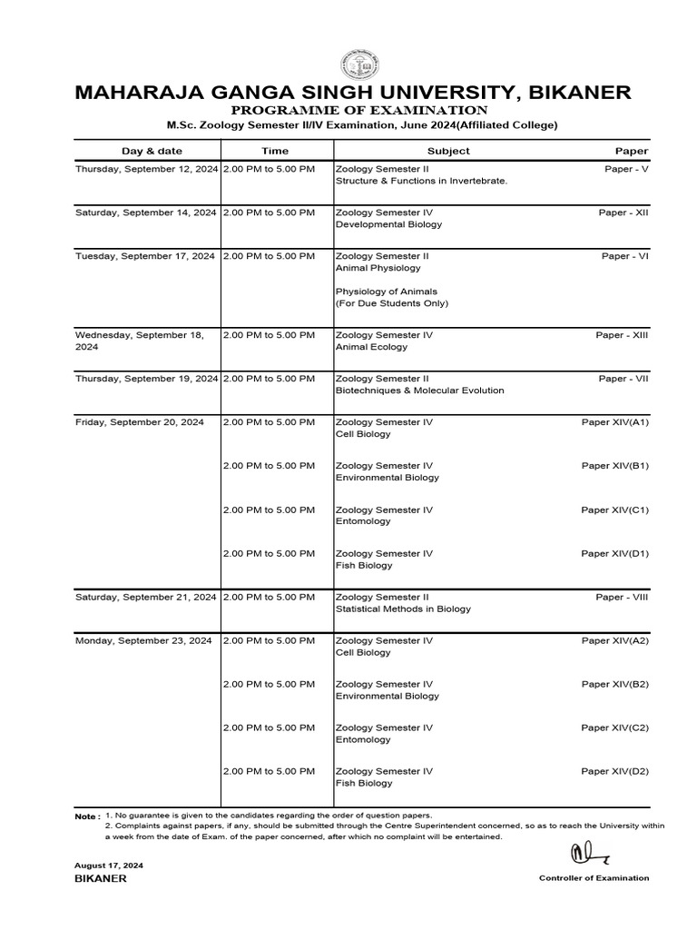 M SC Zoology Semester II IV June 2024 Sattu Jaat | PDF