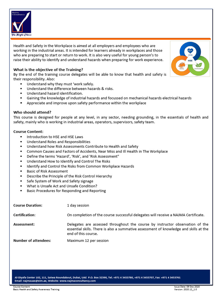 Basic Health and Safety Awareness Training | PDF