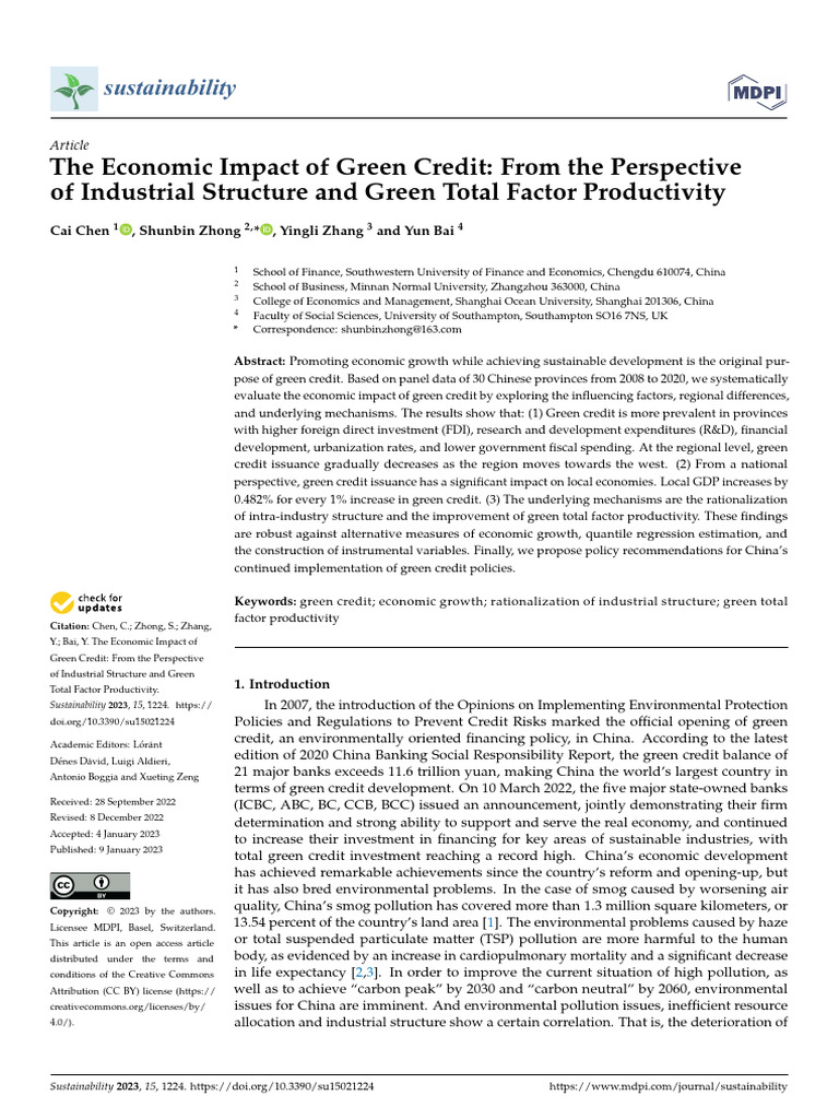 The Economic Impact of Green Credit From The Perspective | PDF