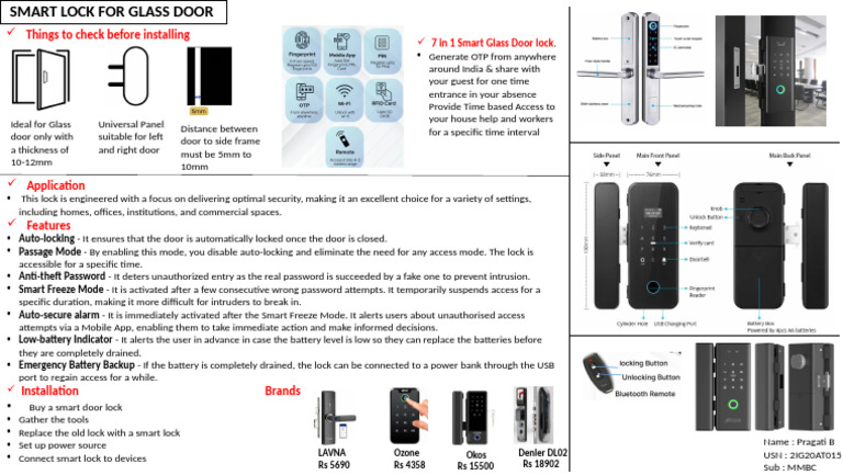 Smart Lock For Glass Door | PDF