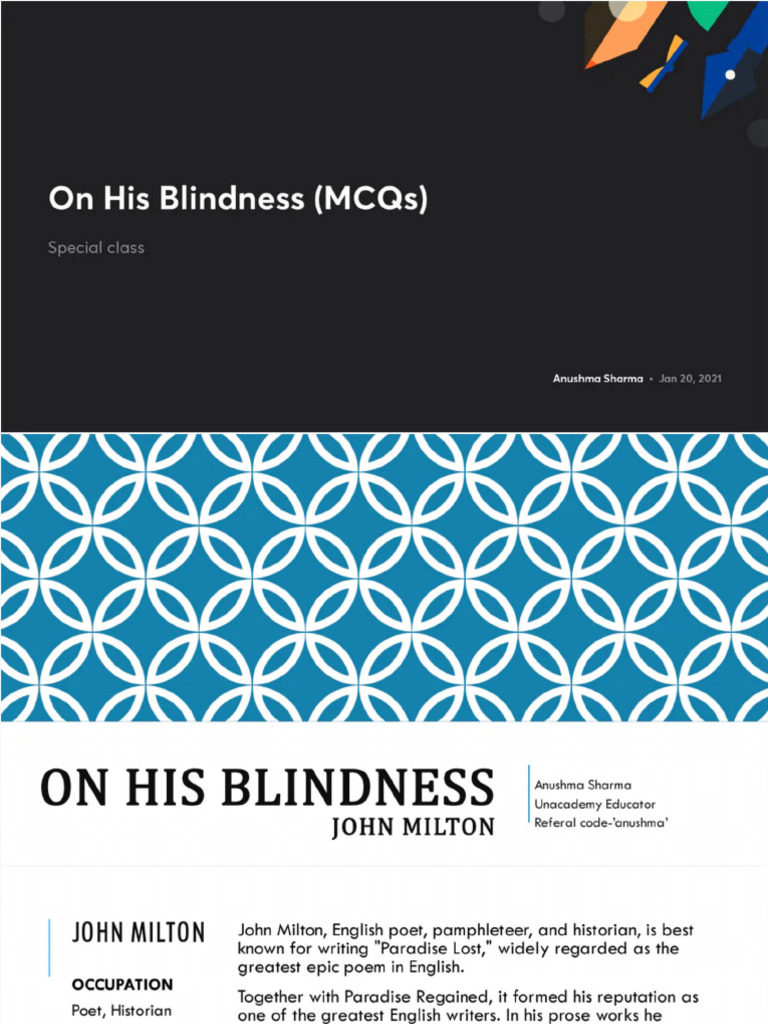On_His_Blindness_MCQs | PDF