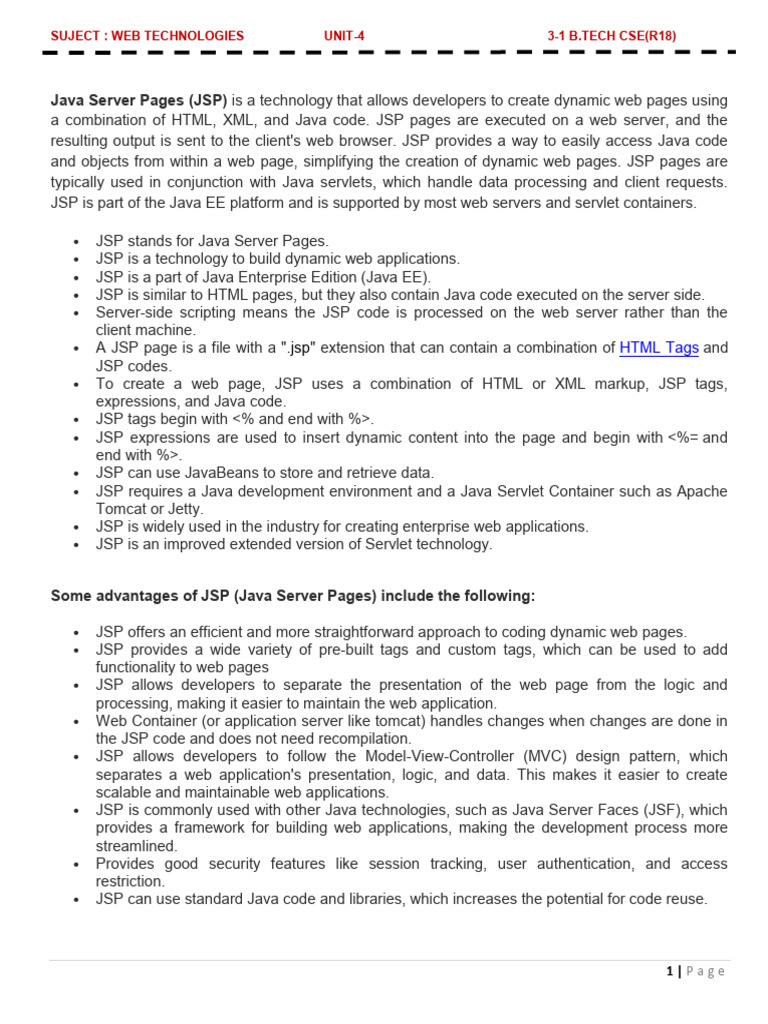 Unit-4 - JSP Notes-1 | PDF