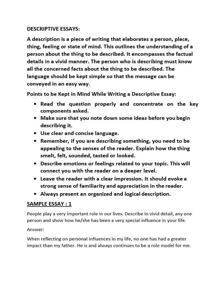 Descriptive Essays | PDF
