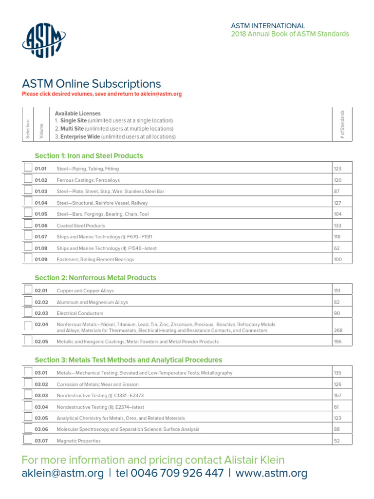 ASTM Summary Sections & Volumes | PDF