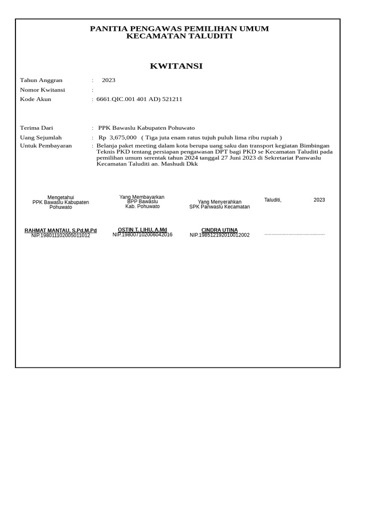 Format Kwitansi 2024 | PDF