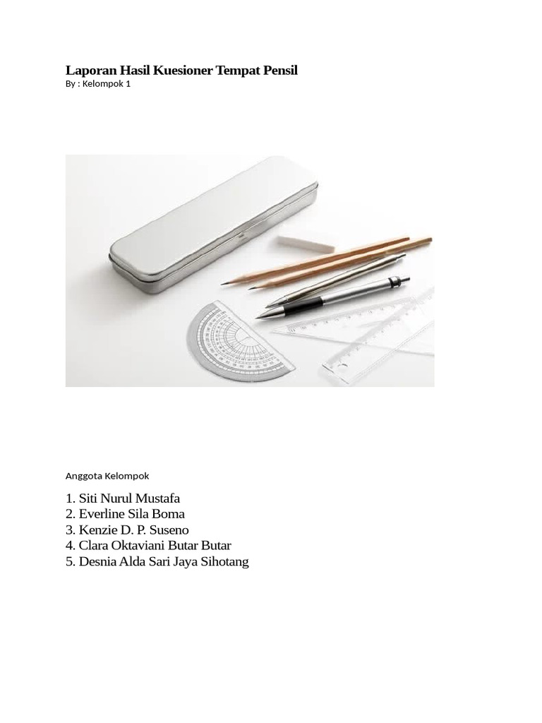 Laporan Hasil Kuesioner Tempat Pensil - Kelompok 1 - XII Mipa 1 | PDF