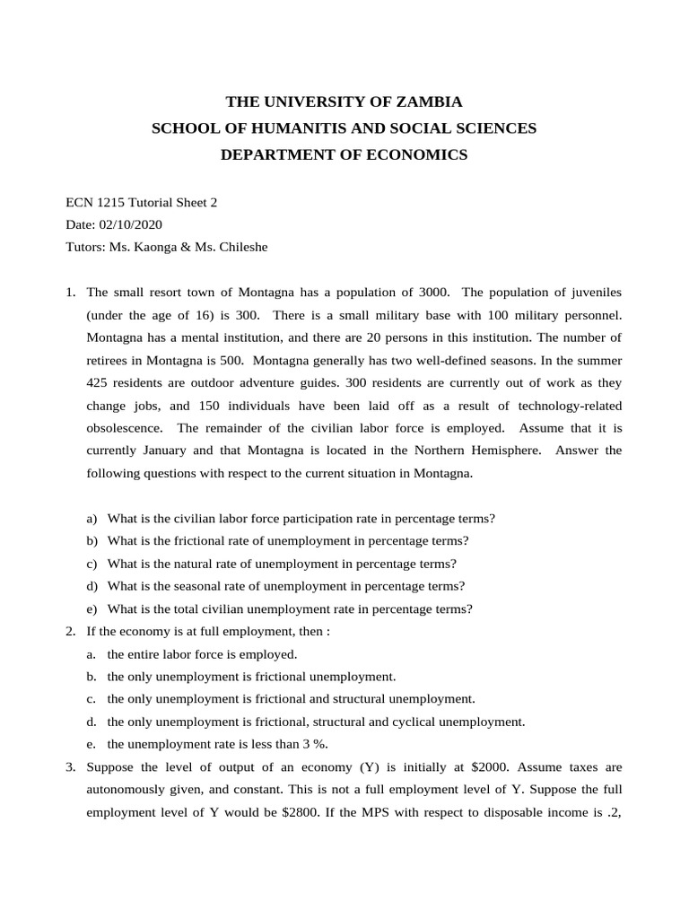 ECN 1215 Tutorial 2 Full Time | PDF