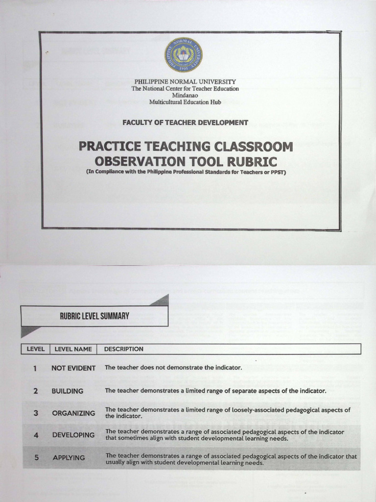 Teaching Internship Classroom Observation Tool Rubric | PDF