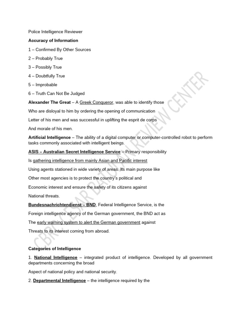 Police Intelligence Reviewer | PDF | Counterintelligence | Military Intelligence